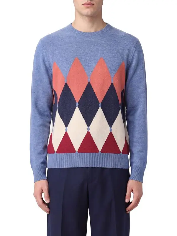 BALLANTYNE Argyle Pattern 100% Cashmere Crew-neck Jumper - Blue
