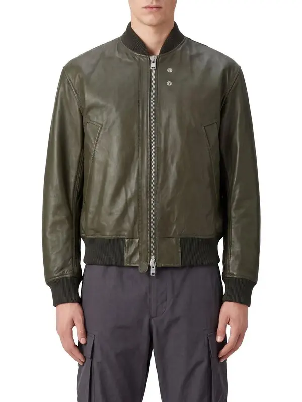 SUNFLOWER Leather Bomber Jacket With Zip Closure - Green
