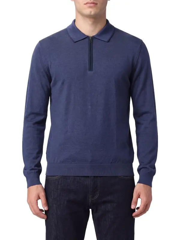 Emporio Armani Virgin Wool Knitted Polo Shirt With Zip Closure - Blue 1