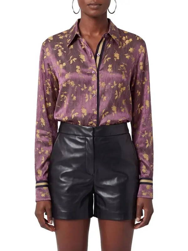 Dries Van Noten Floral-print Long-sleeved Satin Shirt - Violet
