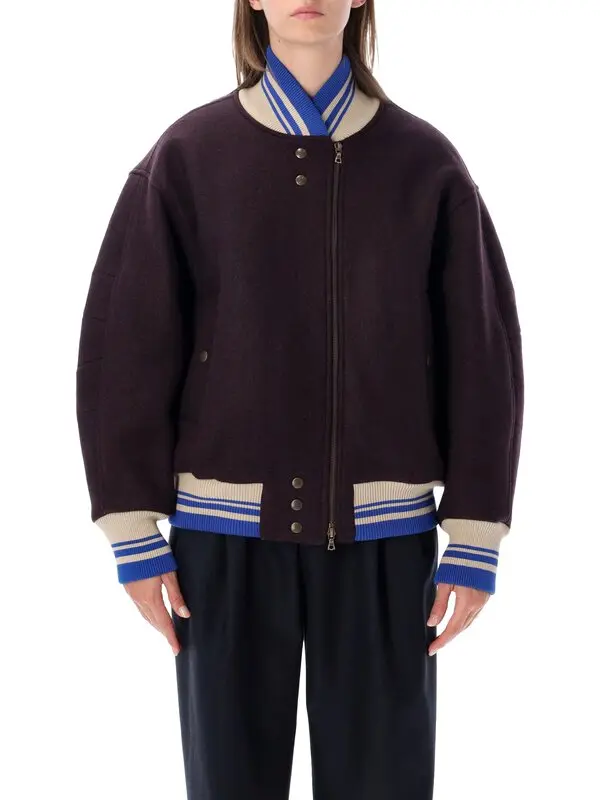 Dries Van Noten Oversized Wool Twill Bomber Jacket With Contrast Striped Rib Trim - Auber
