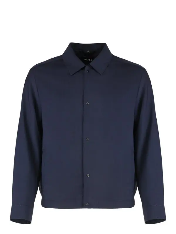 BOSS Wool-blend Overshirt With Classic Collar - Blue