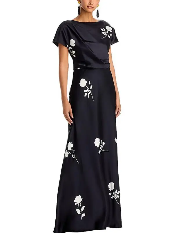 Lafayette 148 New York Floral Floor Length Gown - Black Multi