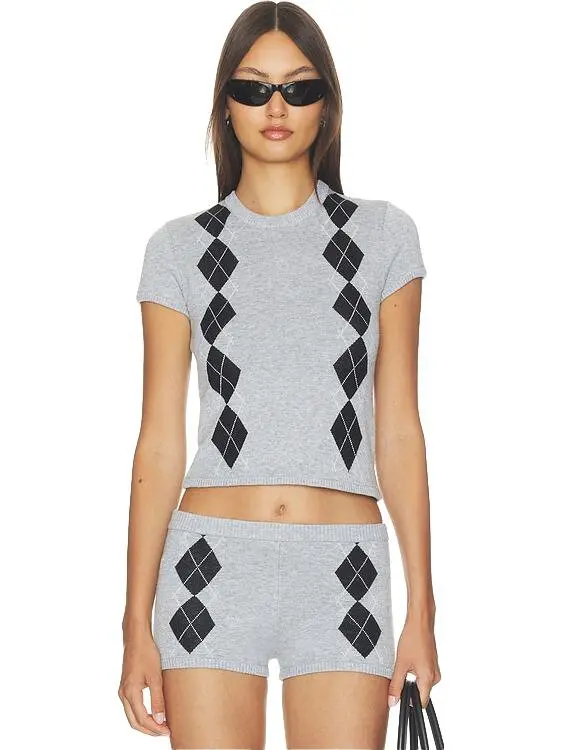 LOVERS AND FRIENDS Gisselle Argyle Tee In Grey - Grey Multi