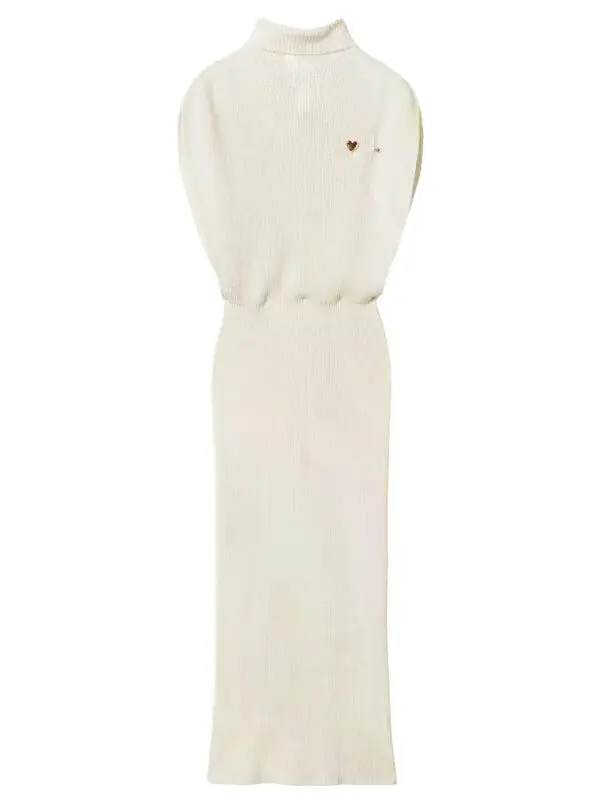 TWINSET Long Wool-blend Knit Dress With Brooch - Neutrals