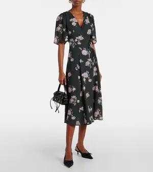 GANNI Floral Crepe Wrap Dress