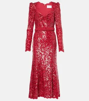 Rebecca Vallance X Nicky Hilton Leyla Sequined Midi Dress - Red
