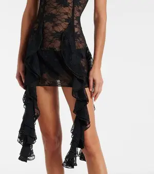Oseree Ruffled Lace Mini Dress