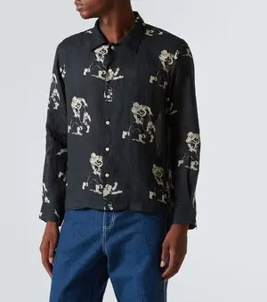 BODE Football Silhouette Printed Linen Shirt