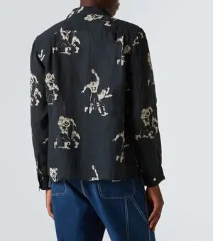 BODE Football Silhouette Printed Linen Shirt
