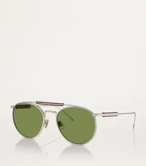 Brunello Cucinelli Acetate Aviator Sunglasses - Silver