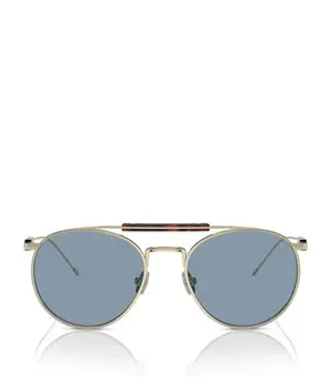 Brunello Cucinelli Titanium Round Frame Sunglasses - Gold