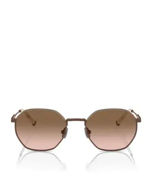 Brunello Cucinelli Titanium Octagon Frame Sunglasses - Brown