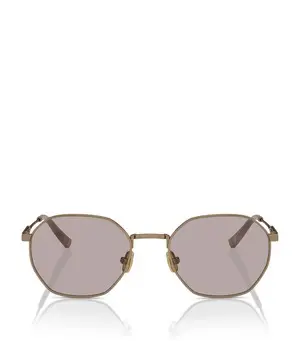 Brunello Cucinelli Titanium Octagon Frame Sunglasses - Gold