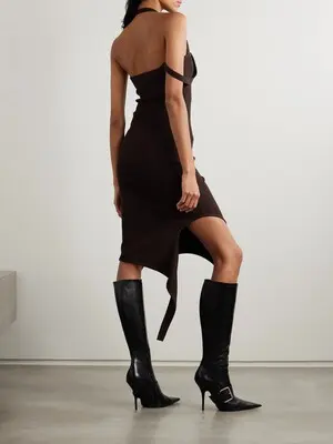 COURREGES Asymmetric Draped Ribbed-knit Midi Dress