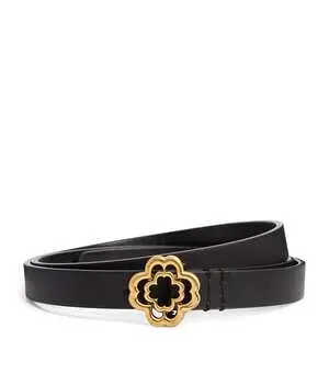 Maje Leather Logo Thin Belt - Black