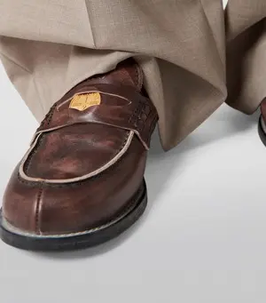 Miu Miu Distressed Leather Penny Loafers - Brown