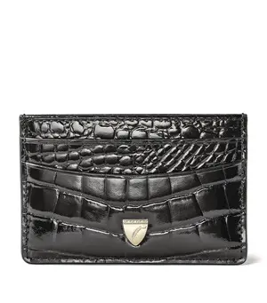 ASPINAL OF LONDON Croc-embossed Slim Card Holder - Black