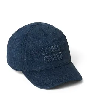Miu Miu Denim Baseball Cap With Embroidered Logo - Blue