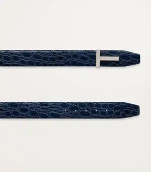 TOM FORD Reversible Leather T Icon Belt - Navy