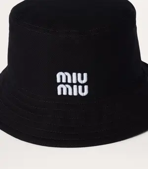Miu Miu Cotton Logo Bucket Hat - Black