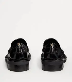 Maje Leather Penny Loafers With Gold Tone Detailing