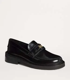 Maje Leather Penny Loafers With Gold Tone Detailing