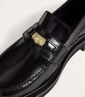 Maje Leather Penny Loafers With Gold Tone Detailing