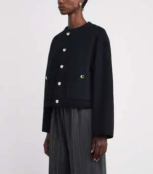 Maje Wool-blend Double-faced Jacket With Tie Detail - Blue