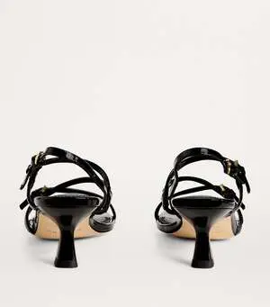 Sandro Leather Heeled Sandals With Gold-tone Hardware - Black