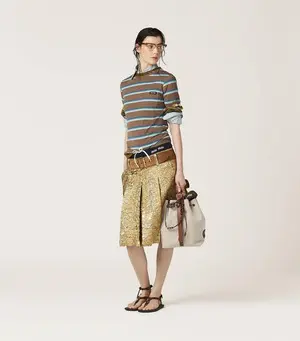 Miu Miu Cotton Striped T-shirt - Brown