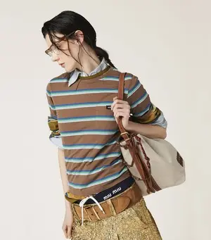 Miu Miu Cotton Striped T-shirt - Brown