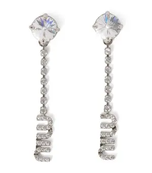Miu Miu Crystal-embellished Logo Drop Earrings - Metallic