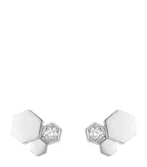 CHAUMET White Gold And Diamond Bee Motif Stud Earrings - Silver