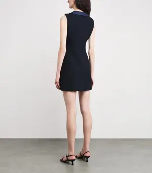 Maje Sleeveless Tweed Mini Dress With Contrast Collar And Denim Trims - Blue