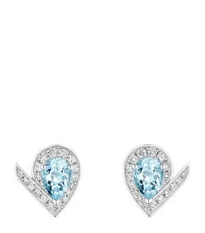CHAUMET White Gold, Diamond And Aquamarine Joséphine Aigrette Stud Earrings - Silver