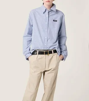 Miu Miu Embroidered Logo Check Shirt - Blue
