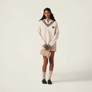 Miu Miu Cashmere Knitted Polo Top With Contrast Stripes