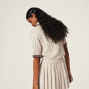 Miu Miu Cashmere Knitted Polo Top With Contrast Stripes