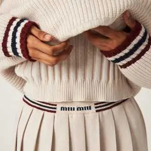 Miu Miu Cashmere Knitted Polo Top With Contrast Stripes