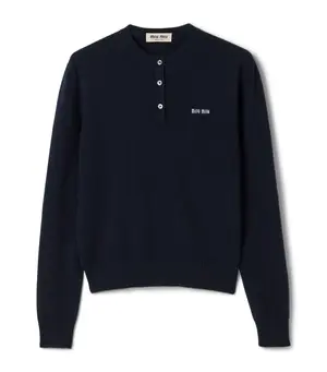 Miu Miu Cashmere Logo Crew Neck Sweater - Blue