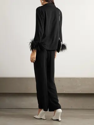 Sleeper Party Feather-trimmed Twill Pajama Set