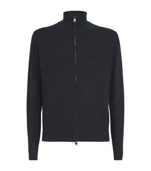 Brioni Cotton-silk-cashmere Zipped Sweater - Blue