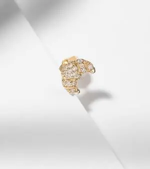 SYDNEY EVAN Croissant Stud Earring With Diamonds In 14kt Yellow