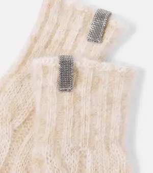 Brunello Cucinelli Embellished Cable-knit Wool Gloves