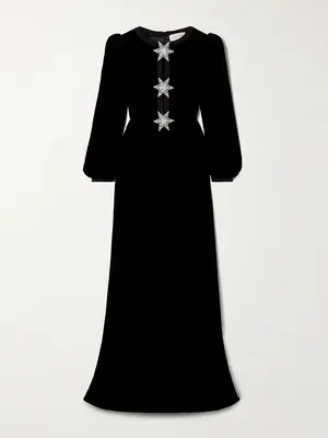 Saloni Camille Embellished Velvet Gown - Black