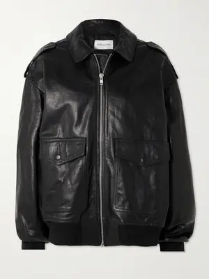 THE FRANKIE SHOP The Frankie Shop Viper Oversized Leather Bomber Jacket Black