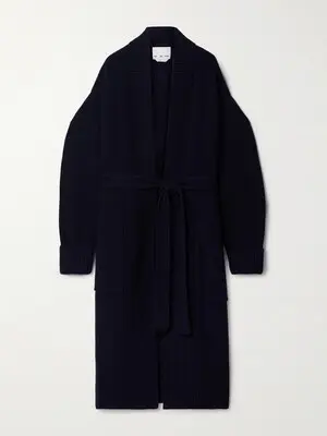 Sasuphi Belted Ribbed Merino Wool & Cashmere Blend Cardigan - Blue