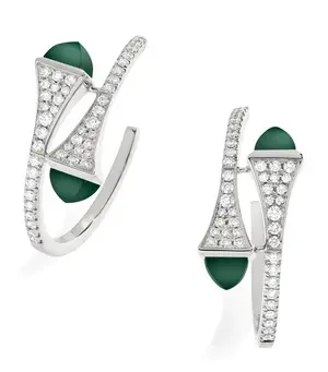 MARLI NEW YORK Gold And Diamond Hoop Earrings With Green Agate - White