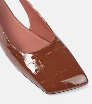 Amina Muaddi Patent Leather Slingback Flats - Brown